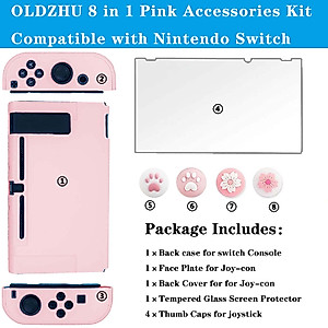 OLDZHU Pink Dockable Protective Case Cover Compatible with Nintendo Switch Joy-Con Controllers,with Glass Screen Protector and 4 Thumb Grips,Shock-Absorption and Anti-Scratch (Pink)