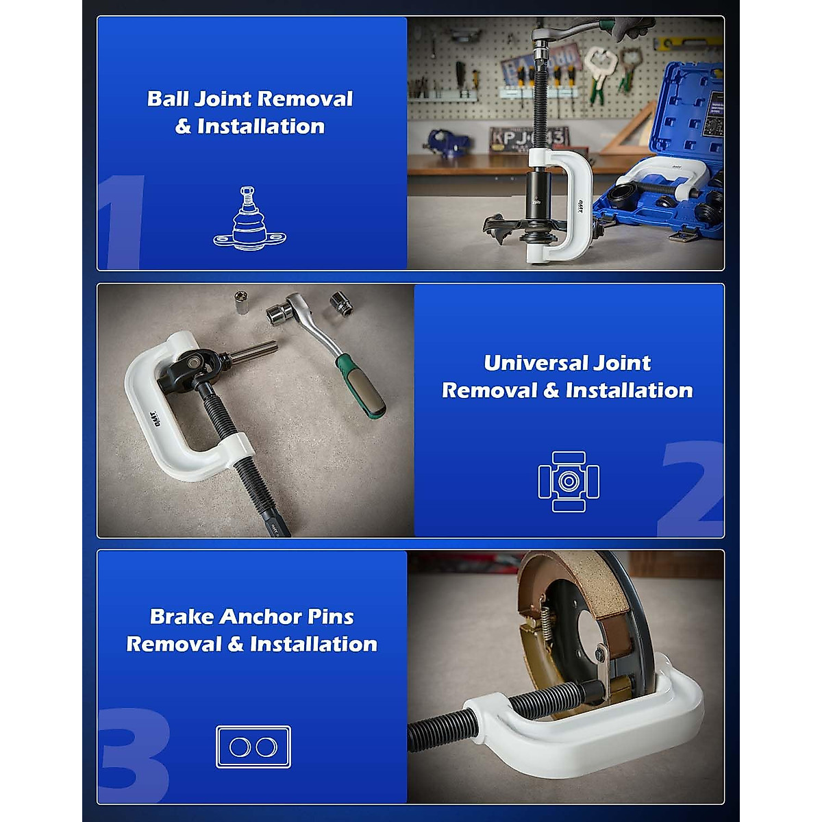 Orion Motor Tech Ball Joint Press Kit, Heavy Duty Ball Joint Tool with 4x4 Adapters, Ball Joint Removal Tool Kit for Most 2WD and 4WD Cars and Light Trucks