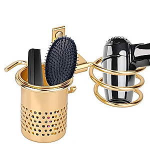 Hair Dryer Holder, Space Aluminum Wall Mounted Hair Dryer Holder Spiral Hair Care Tools Hanging Rack Organizer for Blow Dryer Comb (#2)