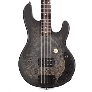Sterling By MusicMan 4 String Bass Guitar, Right, Poplar Burl, Trans Black Satin (RAY34PB-TBKS-R2)