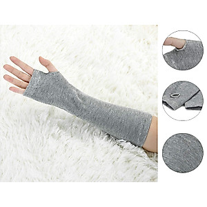 Allegra K Women's Winter Warmers Fingerless Thumbhole Elastic Long Knitted Party Costume Gloves One Size Light Gray