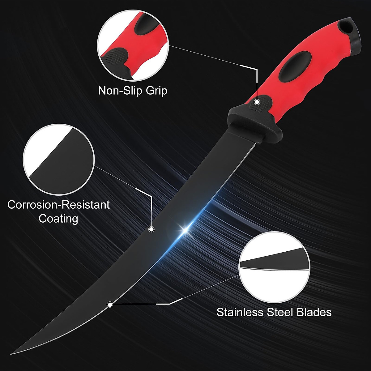 Muibe Fillet Knife for Fish, 9” Stainless Steel Blade, Corrosion-Resistant Coating, with Protective Sheath and Non-Slip Handle, for Filleting Practical Tools