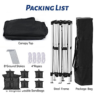 FOOWIN Canopy 10'X20' Tent Pop-up Canopy Commercial Tent with 6 Removable Sidewalls Tents for Parties with 12pcs Stakes，6 pcs Ropes Outdoor Carport Canopy Shade for Patio/Outdoor (Black)