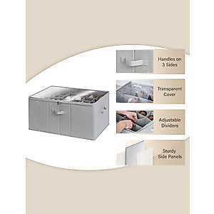 StorageWorks Shoe Organizer for Closet, Extra Large Fabric Shoe Storage Bins with Clear Cover, Adjustable Dividers for Shoe Storage, Grey, 1-Pack, Fits up to 24 Pairs