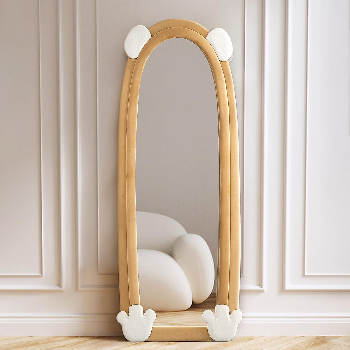 GOODONE Full Length Mirror,63"x24" Irregular Full Body Mirror for Bedroom Living Room, Floor Mirror Standing Hanging or Leaning Against Wall, Flannel Wrapped Wooden Frame,Bear