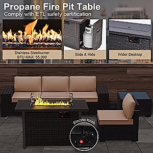 Grezone Patio Outdoor Furniture 13 Piece Set, All Weather Wicker Rattan Sofa for Backyard Lawn, Poolside Deck with Washable Cushions and Glass Coffee Table, Beige