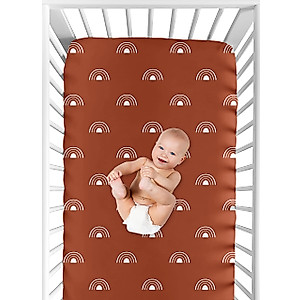 Sweet Jojo Designs Rust and White Boho Rainbow Boy or Girl Fitted Crib Sheet Baby or Toddler Bed Nursery - Orange Bohemian Celestial Sky Outdoors Nature Gender Neutral