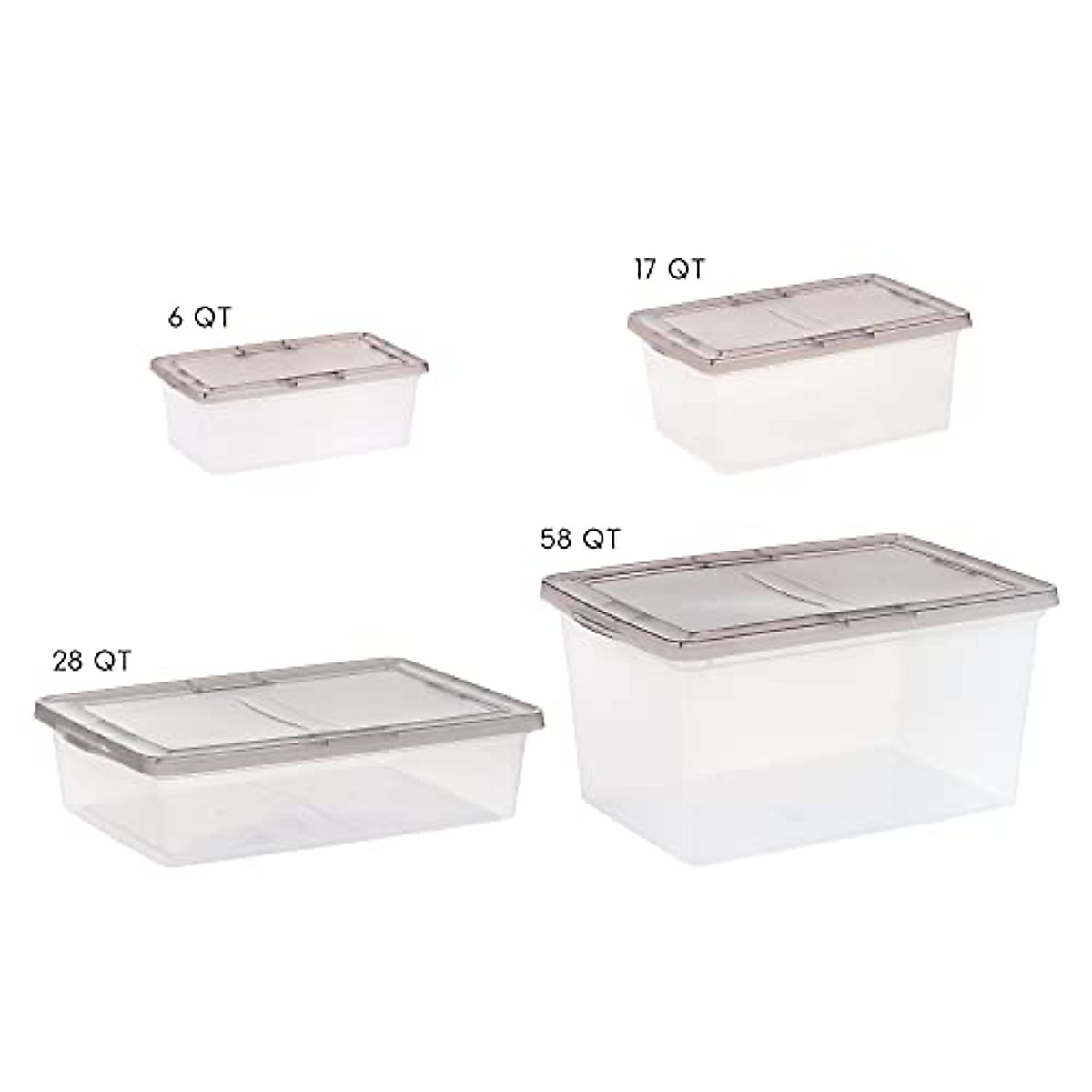28 Quart Clear Under Bed Plastic Storage Box, Gray, Set of 6
