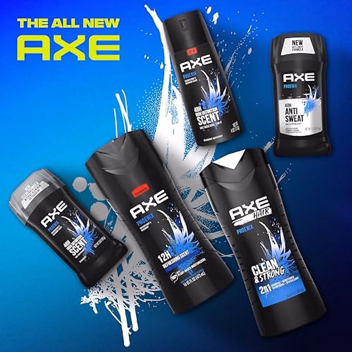 AXE Body Wash Phoenix 4 Count 12h Refreshing Scent Crushed Mint & Rosemary Men's Body Wash with 100% Plant-Based Moisturizers 16 oz