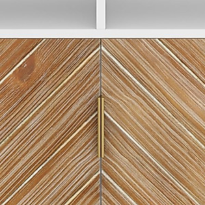 Nathan James Izsak Media Console, TV Stand, Entertainment Cabinet with Herringbone Doors and Cubby Storage in a Fir Wood Finish for Living, Dining Room or Entryway, Brown/White/Gold