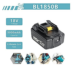 2Packs Upgraded 5.0Ah 18V BL1850B with LED Replacement Lithium-ion Battery Compatible with Makita 18 Volt Battery for Compatible Makita 18V Lithium-Ion Cordless Power Tools