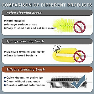 Bottle Cleaning Brush Set, Long Handle Silicone Cleaner Brushes + Thermos Lid Cup Brush + Drinking Straw Brush for Cleaning Baby Bottles, Narrow Neck Bottle, Sport Water Bottle,Tumbler,Glass Vase,3pcs