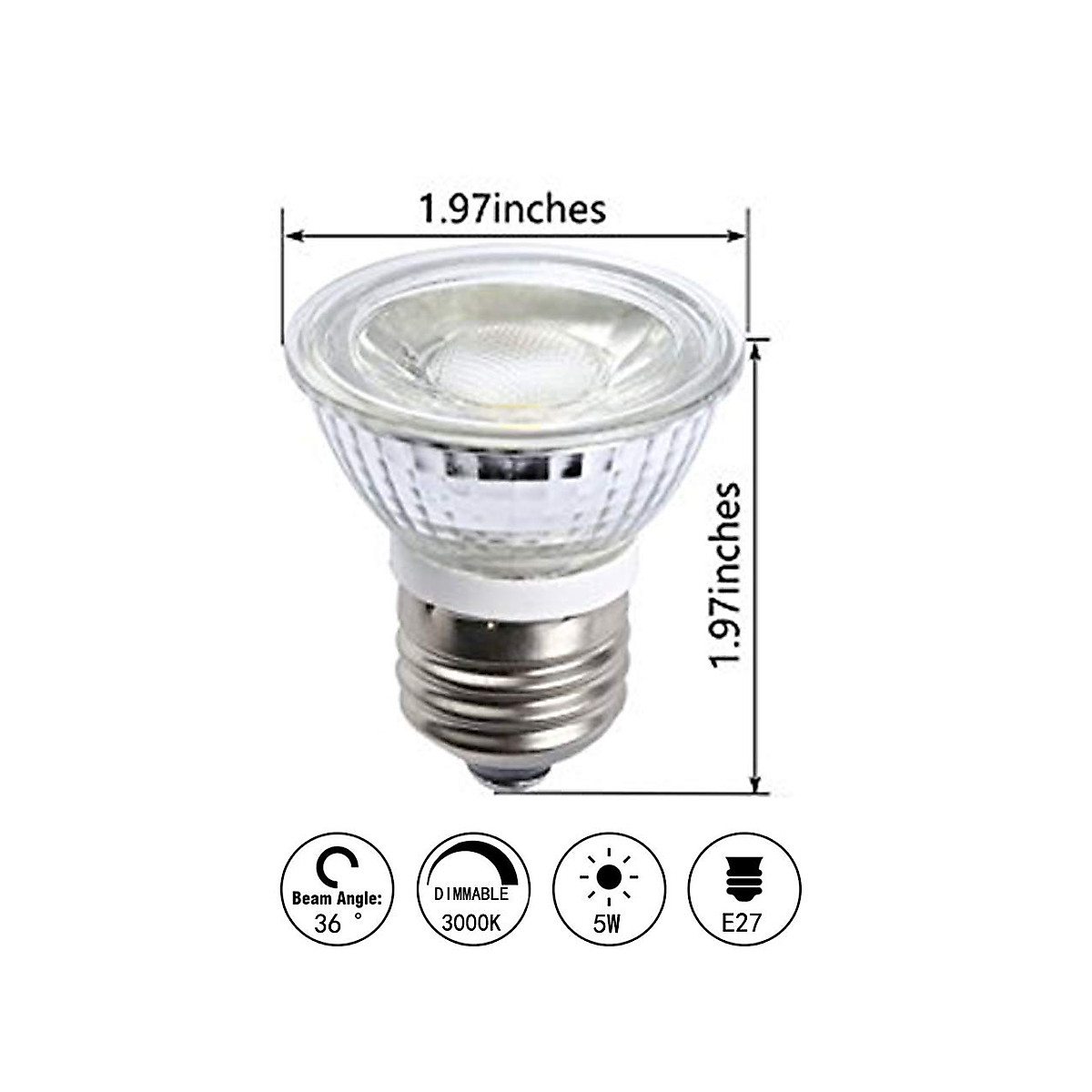 CTKcom 5W PAR16/HR16 LED Spotlight Bulb(4 Pack)- E26/E27 Base COB Flood Light Bulb 36 Degree 450LM 3000K Warm White 50W Halogen Bulb Equivalent LED Bulbs 110V~130V