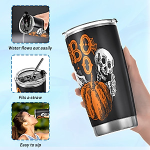 Yasala Halloween Tumbler Spooky Ghost Pumpkin Insulated Coffee Cup Back to School Beverage Container Office Travel Mug with Straw and Lid 20oz Holiday Gift