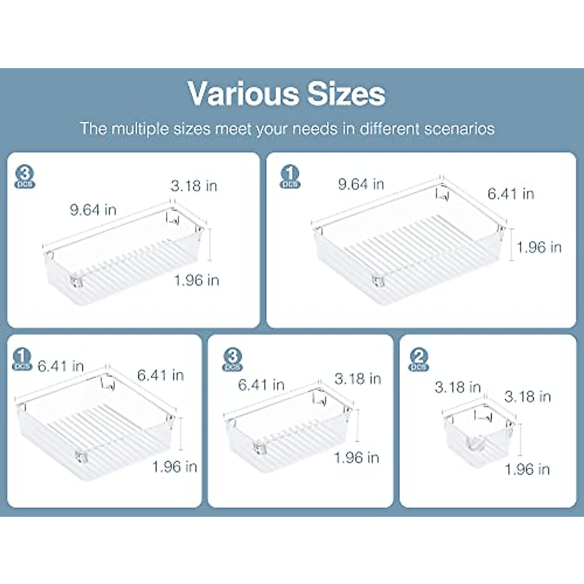 Puroma 10Pcs Drawer Organizer Set 5-size Versatile Vanity and Bathroom Drawer Organizers, Clear Plastic Desk Drawer Organizer Trays and Customize Layout Storage Bins for Makeup Kitchen Office (Clear)