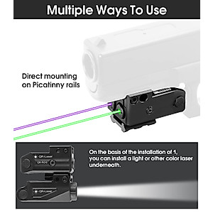 QR-Laser Dual Green Purple Laser Sights with Removable Rail Adapters, Duo-Laser Combo for Pistols with Picatinny Rail Mount, Rechargeable with USB Charging Cable