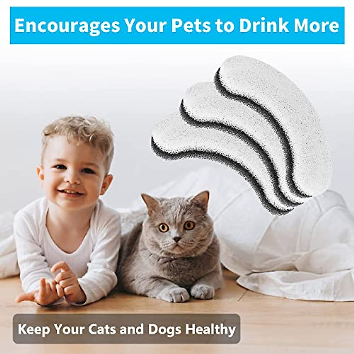 MyfatBOSS Cat Water Fountain Filter Compatible with WF050 WF100 Cat Fountain, Pet Fountain Filter Replacement Cat Water Filter for Clear Cat Water Fountain, 12 Packs