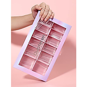 Quaferen 504Pcs Clear Coffin Nail Tips for Acrylic Nails Professional, XXXL Extra Long No C Curve Coffin Straight Acrylic Nail Tips, Half Cover No Crease Nail Extension False Nails for DIY Nail Art