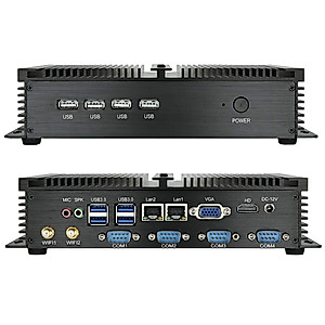 KINGDEL Powerful Mini Desktop Computer, Fanless Industrial PC, i5 Dual Core CPU, 4GB RAM, 128GB SSD, 2xNICs, 4xUSB 3.0, 4xCOM RS232, HD Port, Metal Case