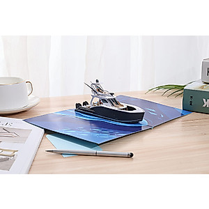 Liif Fishing Boat 3D Greeting Pop Up Card, Retirement Card, Father's Day, Birthday Card For Men, DAD, Fisherman,Boss, Husband, Son, Grandpa - With Message Note & Envelop - Size 8 x 6 Inch