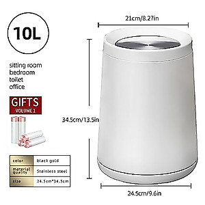 LEASYLIFE 10 L/2.6Gallen,Swing Lid Trash Can,Metal Garbage Can with Flipping Lid,for Bathroom, Kitchen,Living Room,Bedroom,Hotel (White)