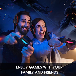 nulliplex Gaming Headset Xbox one Headset with Mic Stereo Gaming Headset, Noise Immunity Swivel Mic & LED Light, Suspension Headband PS4 VR Headphone Compatible with PC PS5 Xbox One (Black red)