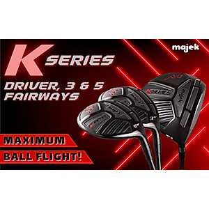 XL Big & Tall Senior Men's (+2" Longer Than Standard Length) Majek K-Series High Launch 460cc 10.5° Driver and 3 5 Fairway Wood Set Golf Clubs, Right Handed Senior Flex with Black Pro Velvet Grips