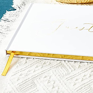 TRULIVA Wedding Guest Book, Sign in Guest Book for Wedding Reception, 9"x7", Hardcover, Gold Foil Guestbook (Lined, Guestbook)