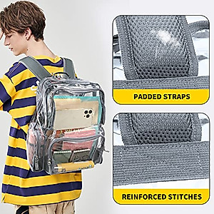 Vorspack Clear Backpack - Transparent Backpack with Reinforced Bottom & Multi-pockets for College Workplace Security - Grey