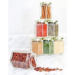 Cornucopia 6-Ounce Hexagon Glass Jars (12-Pack); Empty Hex Jars w/Gold Lids for Party Favors, Jams, Samples & More