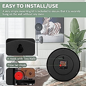 HIPPIH Clock Black Wall Clock Silent Non Ticking Quality Quartz - 10 Inch Round Easy to Read for Home Office & School Decor Clock