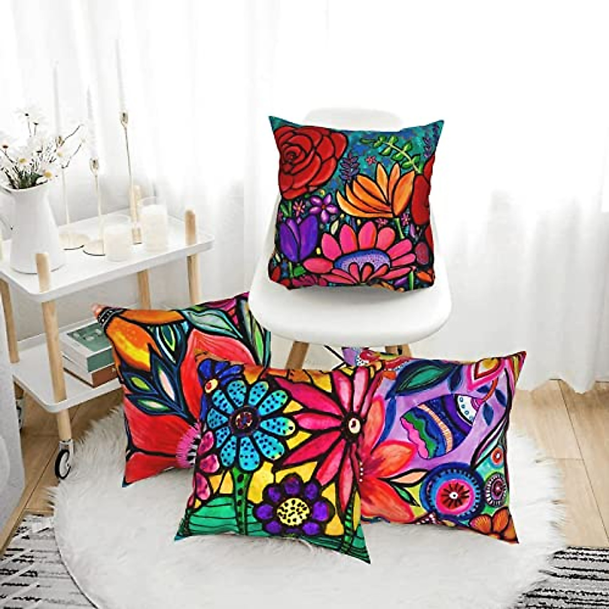 YIRUNNI Set of 4 Art Theme Pillow Cover Reversible Pillow Cases Decorative Cushion Throw Pillowcase, for Indoor Outdoor Home Couch Sofa Living Room Party Decor(18'x18'), 18 x 18-Inch, (11242)