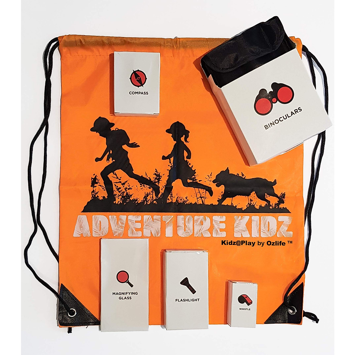 Adventure Kidz - Outdoor Exploration Kit, Children’s Toy Binoculars with Case, Flashlight, Compass, Whistle, Magnifying Glass, Backpack. Great Gift Set for Camping, Hiking, STEM, Pretend Play.