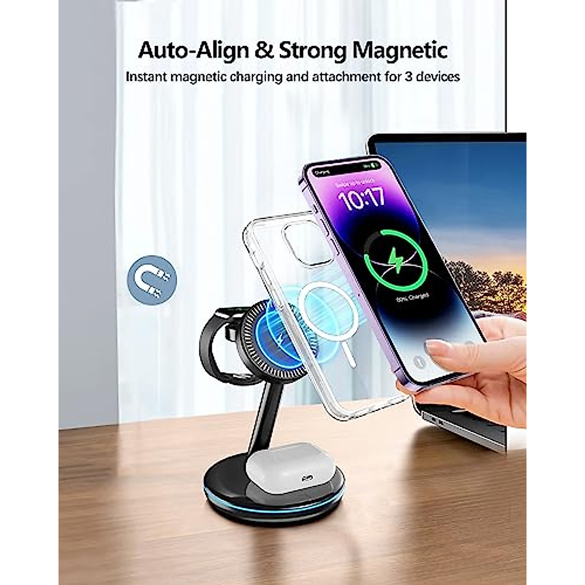 3 in 1 Charging Station for Apple Devices 18W Fast Mag-Safe Charger Stand Magnetic Wireless Charger Station for iPhone 15 14 13 12 Pro/Pro Max/Plus/Mini AirPods 2/3/Pro iWatch Ultra/8/7/SE/6/5/4/3/2