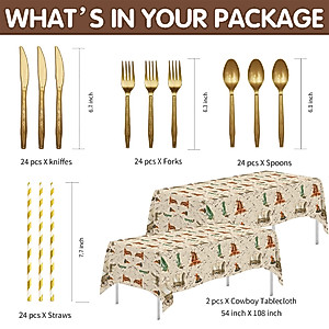 HIPVVILD Western Cowboy Party Decorations Tableware For Birthday & Baby Shower - Wild West Party Supplies, Plate, Cup, Napkin, Tablecloth, Cutlery, Straw, Rodeo Party Decorations Dinnerware | Serve 24