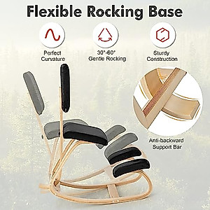 Julimoon Ergonomic Kneeling Chair, Posture Stool with Backrest & Cushion, Comfortable Kneeling Stool with Load 300 Lbs, Rocking Stool with Solid Wood Frame, Ergo Rocking Kneel Chair for Home Office