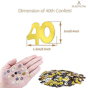BEADNOVA 40th Birthday Confetti Forty Years Old Confetti 40 Anniversary Number Confetti for Birthday Party Decor Wedding Table Decoration (1oz, Gold Silver Black Mix)