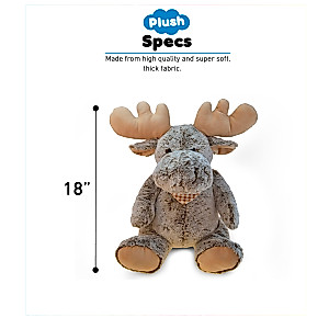 DolliBu Plush Moose Stuffed Animal Pillow Size - Super Soft Animal Pillow for Kids, Cozy Nap Buddy, Floor Pillow for Kids & Toddlers, Jumbo Hugging Plush, Travel Cuddle Pillow for Kids - 18 Inch
