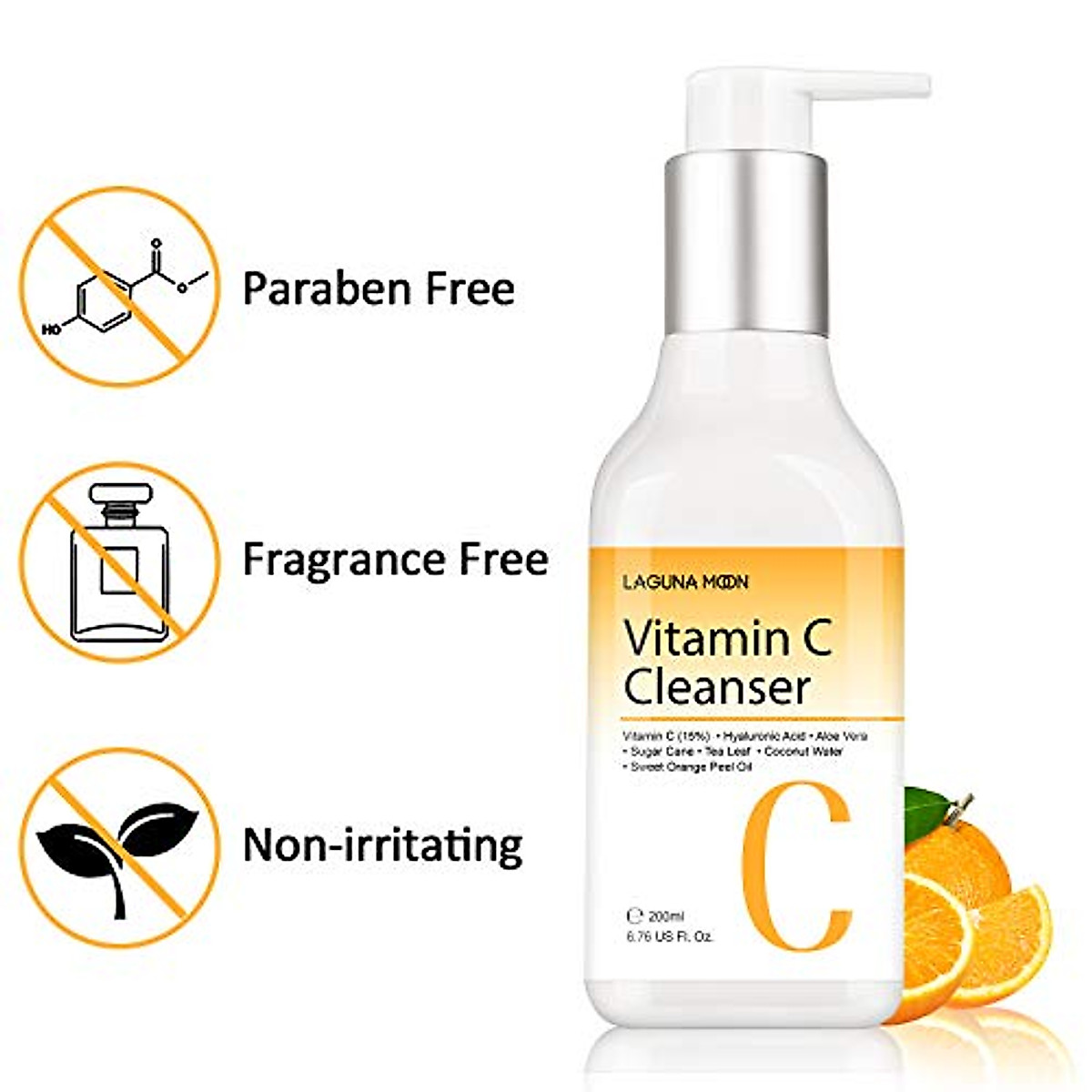 Lagunamoon Vitamin C Facial Cleanser, Cleanse & Hydrating, Reduce Fine Line Wrinkles Anti-Aging, Perfect Face Wash with Natural Ingredients for All Skin Types (200ml / 6.76 Oz)