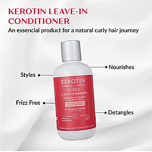 Kerotin Leave-in Conditioner - Curl and Wavy Hair - Detangler, Moisturizing and Anti-Frizz, Approved Cream with Argan Oil | Free of Sulfate and Artificial Fragrances.