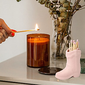 Cowboy Boot Match Holder, Ceramic Boot Match Holder with Striker Cute Indoor Decorative Accessory for Bathroom Bedroom Kitchen (Pink)