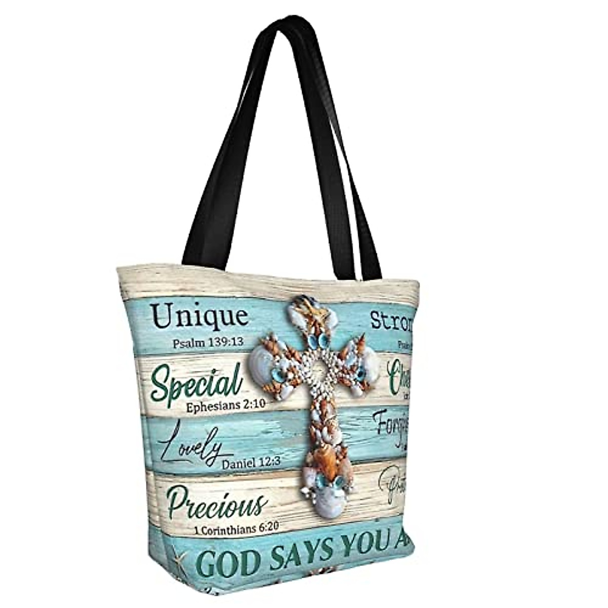 Tote Bag for Women Cutie Seashell Cross God Says You Are Shoulder Handbag Shopping Bags for Work Travel Business Beach School