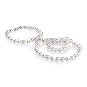 The Pearl Source 14K Gold 5.0-5.5mm AAAA Quality White Freshwater Cultured Pearl Necklace for Women in 24" Matinee Length