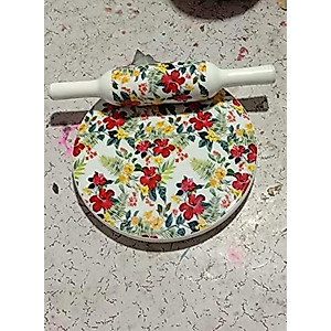 Desirou's White Marble Chakla printed multi color flower design and sagon wood belan with design