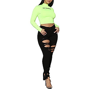 ZERMOM Women's Ripped Skinny Jeans Stretch Mid Rise Distressed Destroyed Denim Pants Black