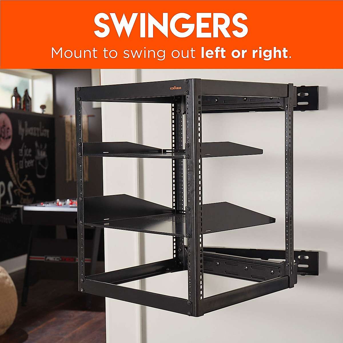 ECHOGEAR Rack Compatible Swing-Out Wall Mount - Compatible with 10U, 15U, & 20U ECHOGEAR Open Frame Racks