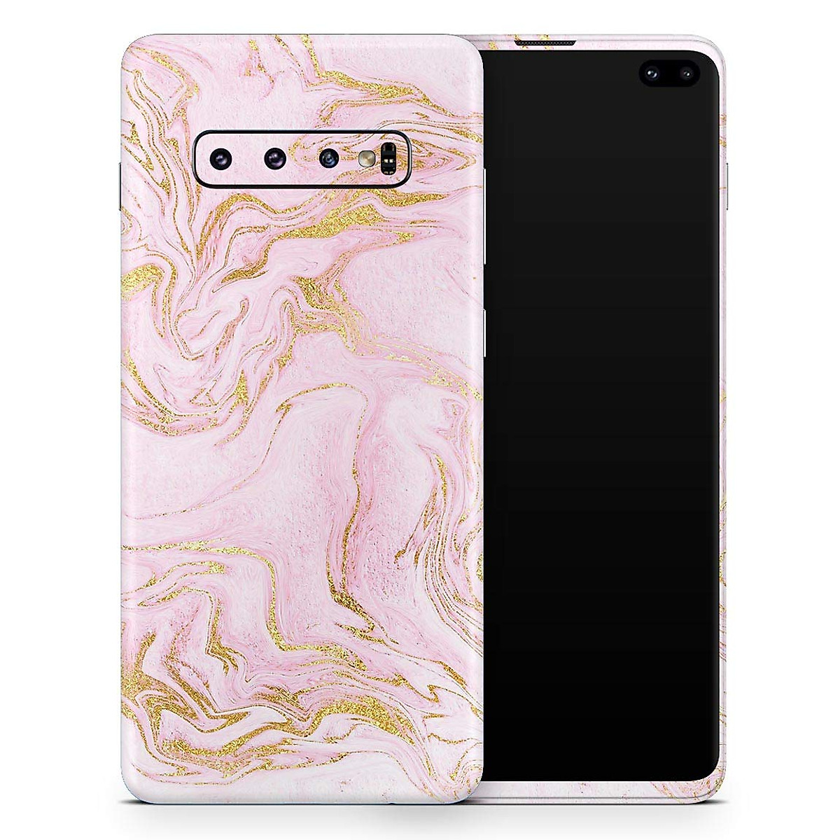 DesignSkinz Rose Pink Marble & Digital Gold Frosted Foil V12 Protective Vinyl Decal Wrap Skin Cover Compatible with The Samsung Galaxy S20 (Screen Trim & Back Glass Skin)