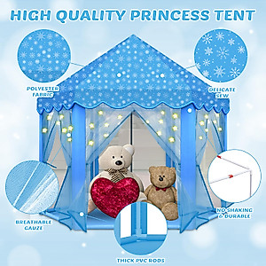 Blue Princess Tent Girls Large Playhouse Kids Castle Play Tent with Star Lights Toy for Children Indoor and Outdoor Games for Ages 3 4 5 6 Year Old
