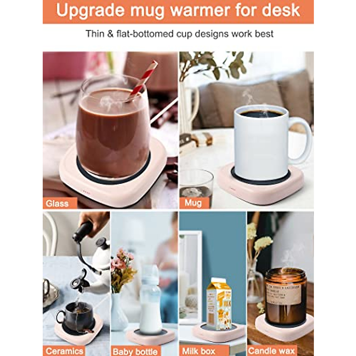 Otspove Coffee Mug Warmer - Mug Warmer for Desk with 2 Temperature Settings, Electric Coffee Cup Warmer, Auto Shut Off Coffee Warmer Pink