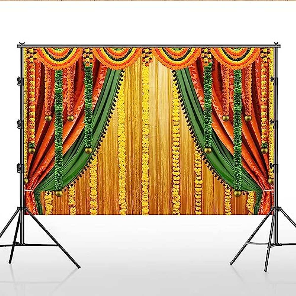 Lofaris India Pooja Photography Backdrop Puja Ganpati Pooja Traditional Mehndi Festival Background Decorations Wedding Party Marigold Garlands Photo Props 9x6ft